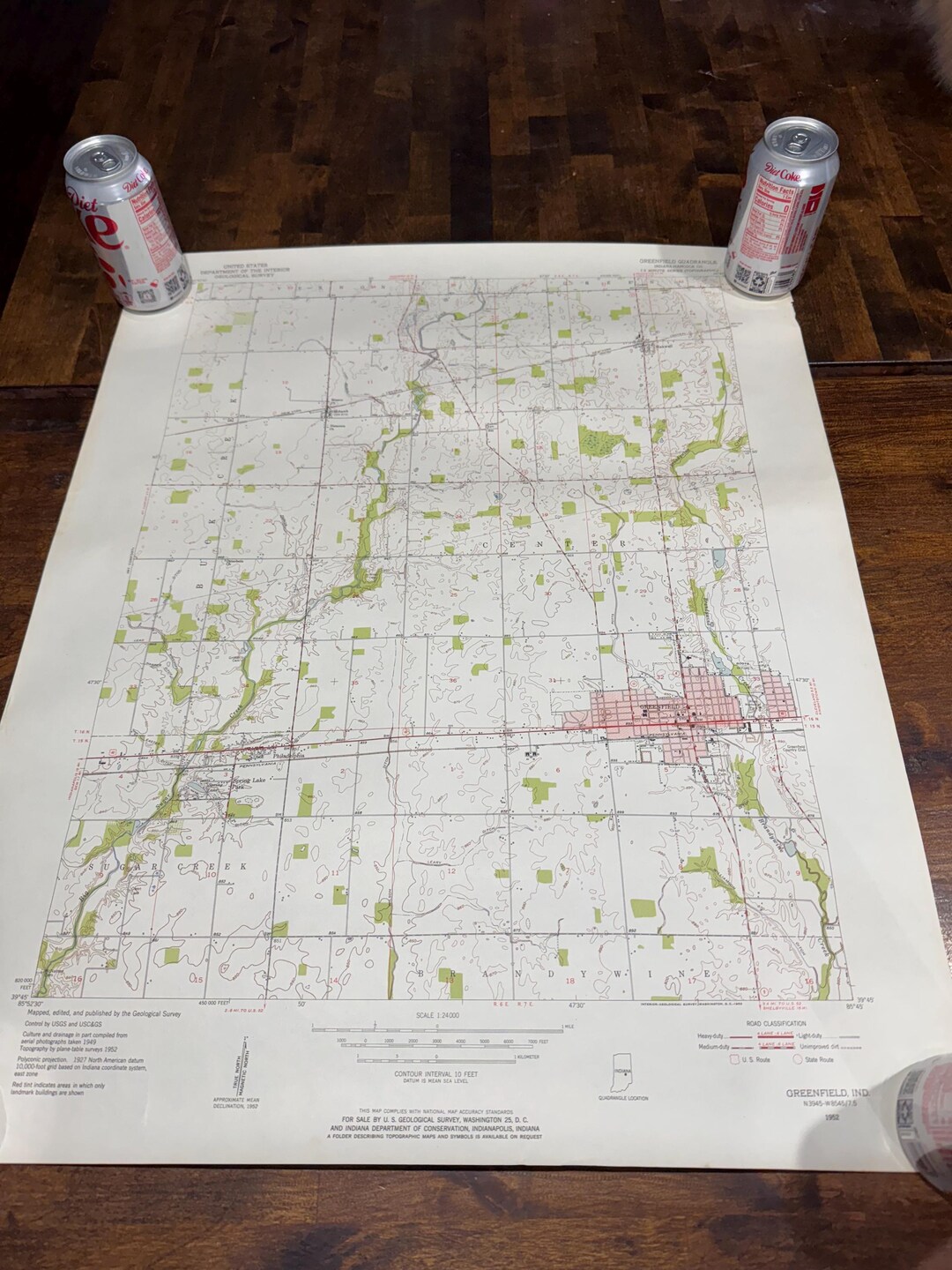 1952 Map of Greenfield, Indiana U S Geological Survey Topographic 22 X ...