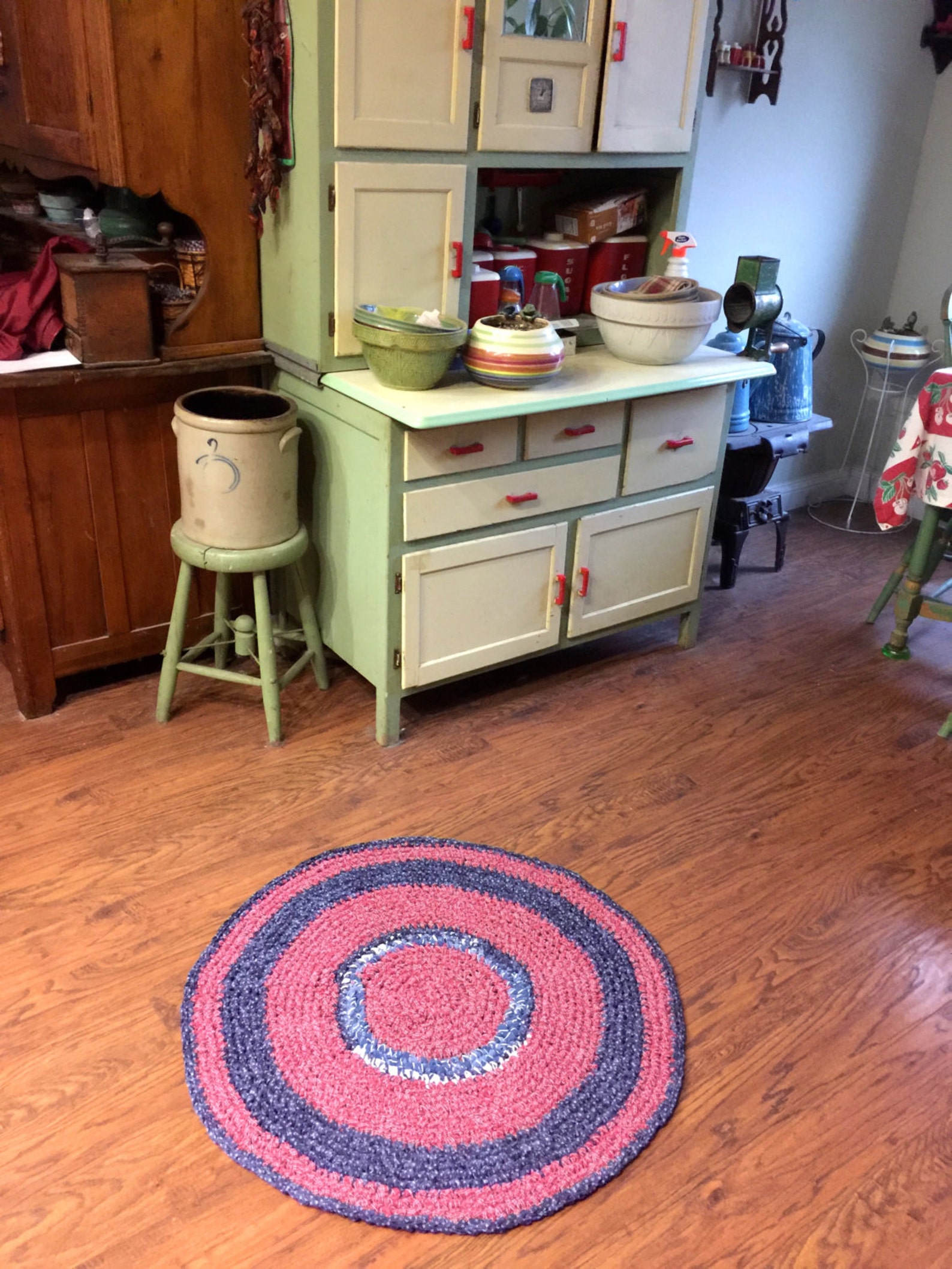 Handmade Rag Rug 33 Inch Diameter Red, Navy Blue - Etsy