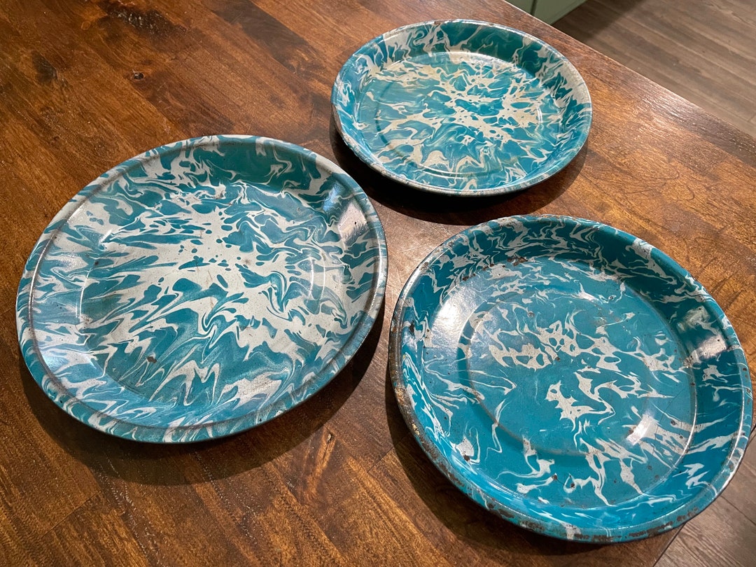 1930's Aqua Enamelware Splatterware Graniteware Plates or Pie Tins Qty ...