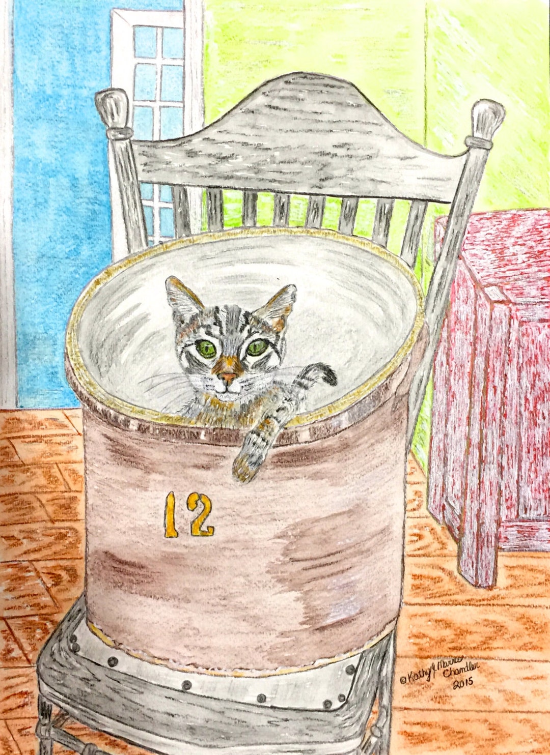 Country Crock Cat Watercolor Print 11 X 15 by Kathy Marrs Chandler - Etsy