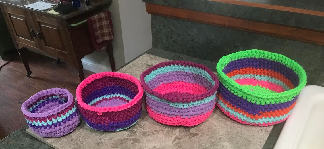 4 Handmade Colorful Nylon Netting Material Stacking Baskets - Etsy