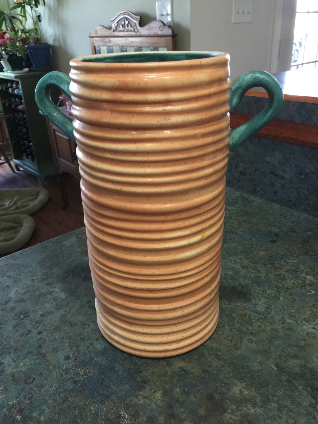 Large Vintage Treasure Craft Art Pottery Vase With Loop Handles Coral ...