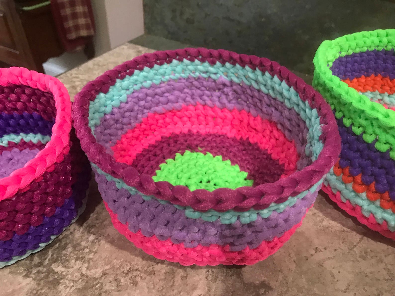 4 Handmade Colorful Nylon Netting Material Stacking Baskets - Etsy