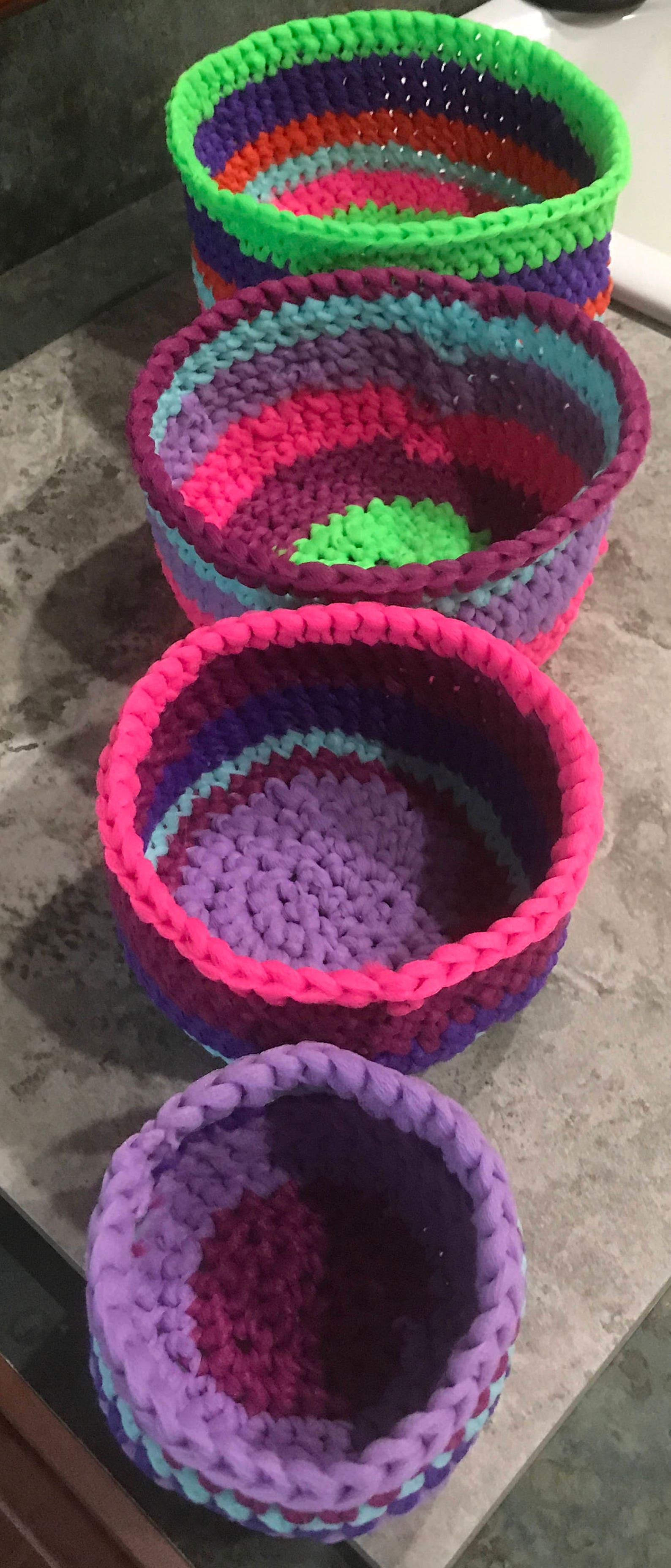 4 Handmade Colorful Nylon Netting Material Stacking Baskets - Etsy
