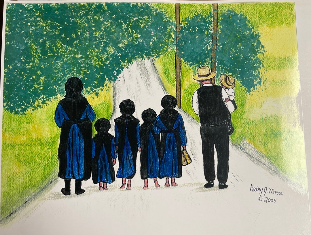 Amish Family Walking to Town Watercolor Print - Etsy