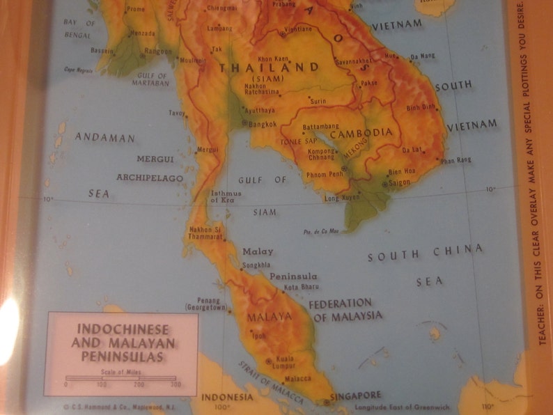1969 Hammond Transparency Map of Indochinese & Malayan Peninsulas - Etsy