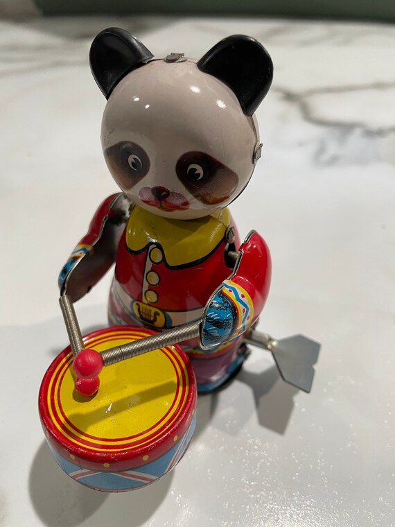 1970's Wind up Tin Lithograph Panda Bear Drummer | Etsy
