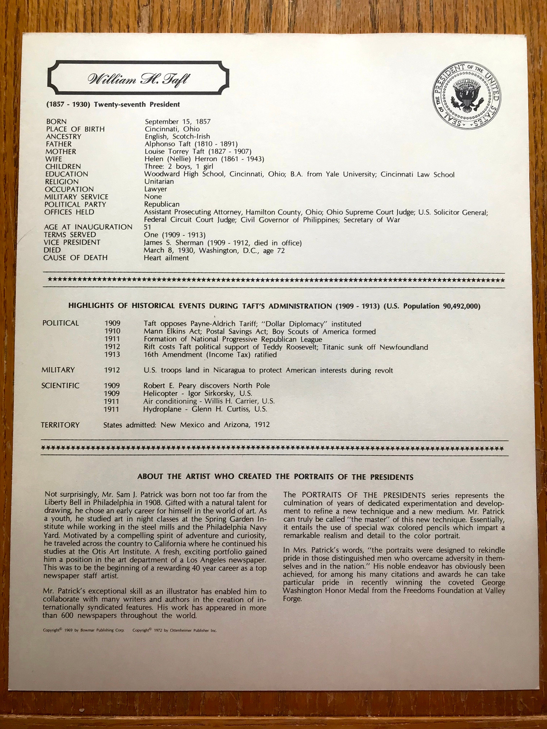 27th President William H Taft Color Portrait 11 X 14 Published - Etsy