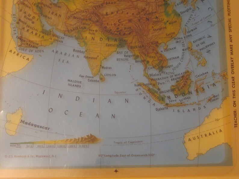 1969 Hammond Transparency Map of Asia - Etsy