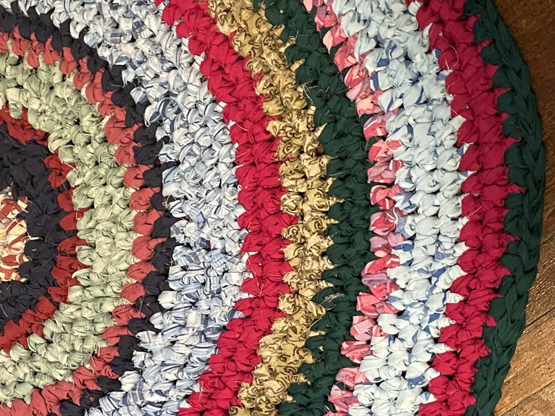 Handmade Farmhouse Rag Rug 34 Inch Diameter Reds, Blues and Mauves Etc ...