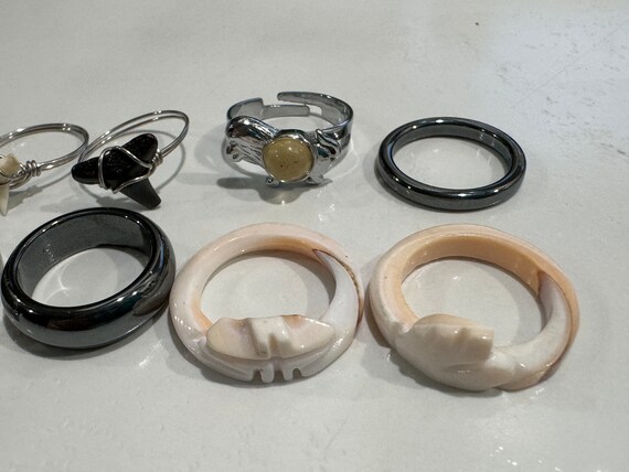 1990's Shark Tooth Rings/ Ivory or Stone Carved Rings… - Gem