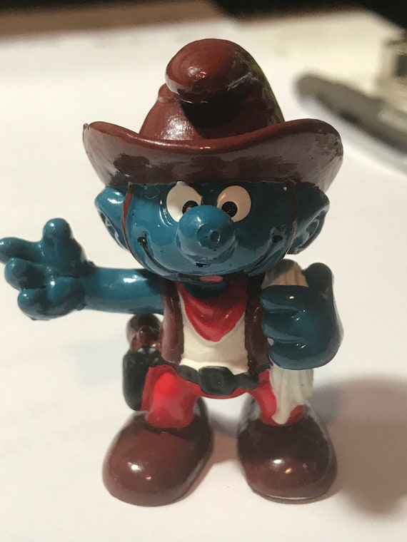 Smurf Cowboy With Rope PVC Toy Figurine 1981 | Etsy