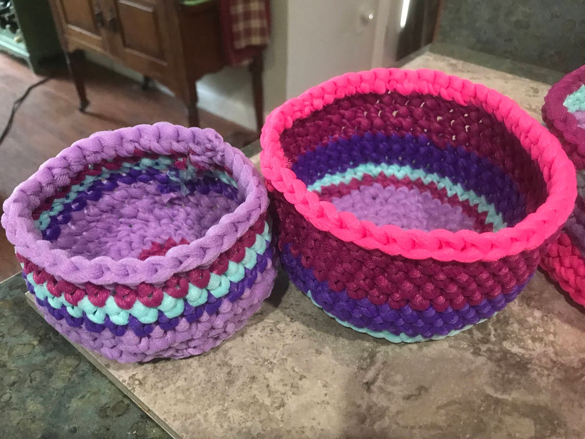 4 Handmade Colorful Nylon Netting Material Stacking Baskets - Etsy