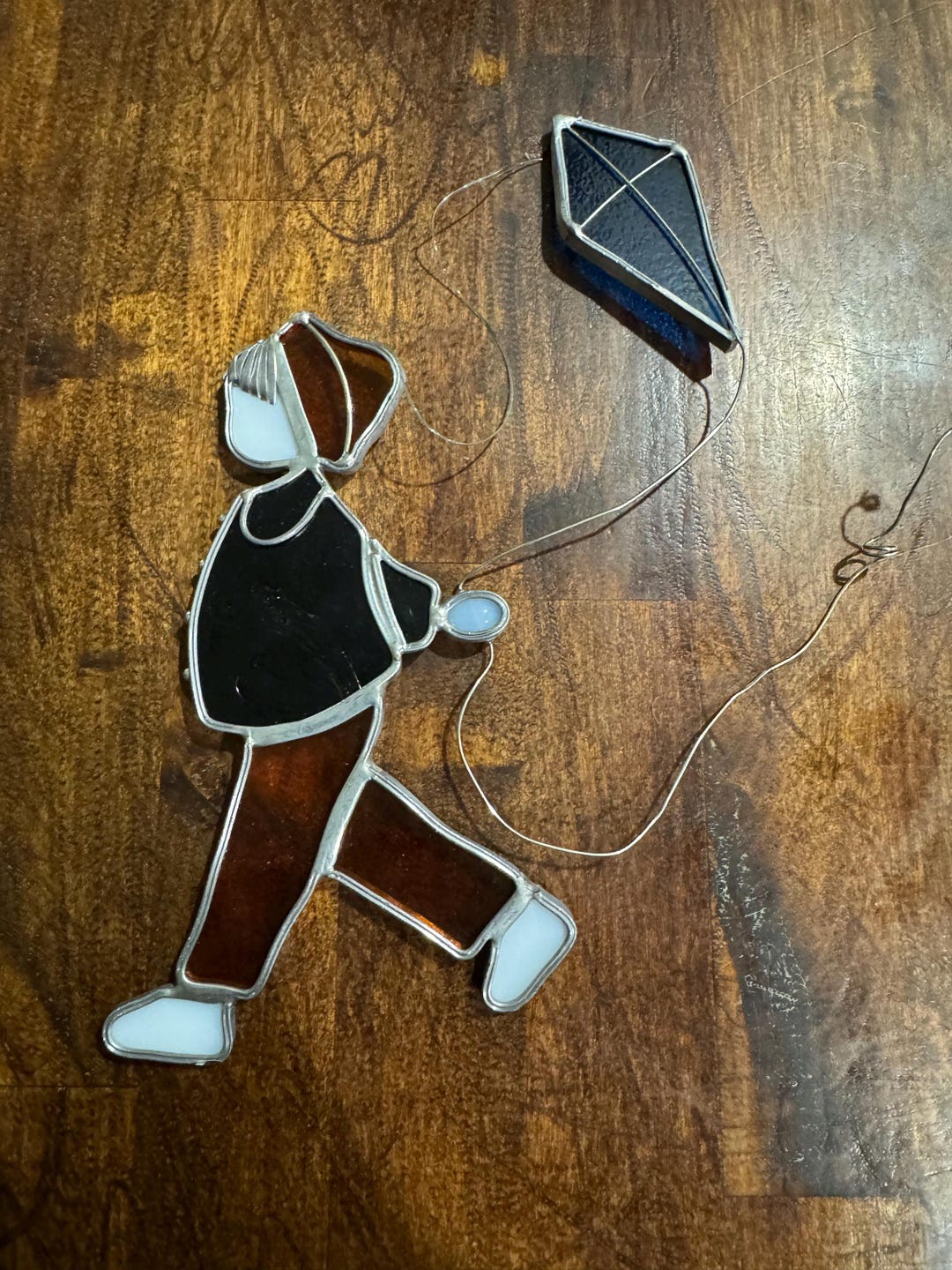 Vintage Stained Glass Sun Catcher Boy Flying a Kite - Etsy