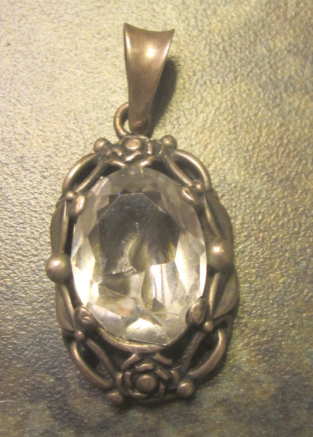 Vintage Large Sterling Silver Ornate Floral Pendant With Glass Stone - Etsy