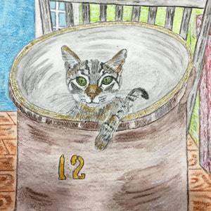 Country Crock Cat Watercolor Print 11 X 15 by Kathy Marrs Chandler - Etsy