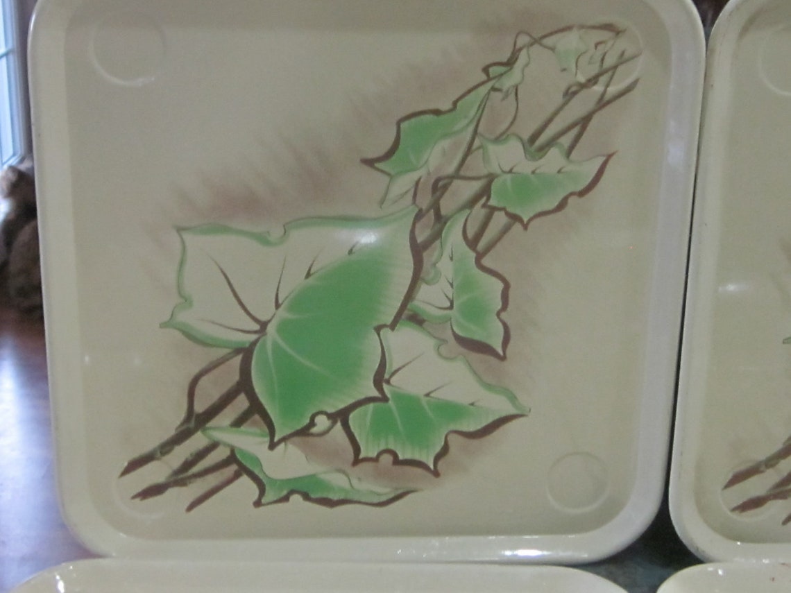 Tin Lithograph TV Trays With Ivy Leafs Qty of 6 Trays 1950 Era - Etsy