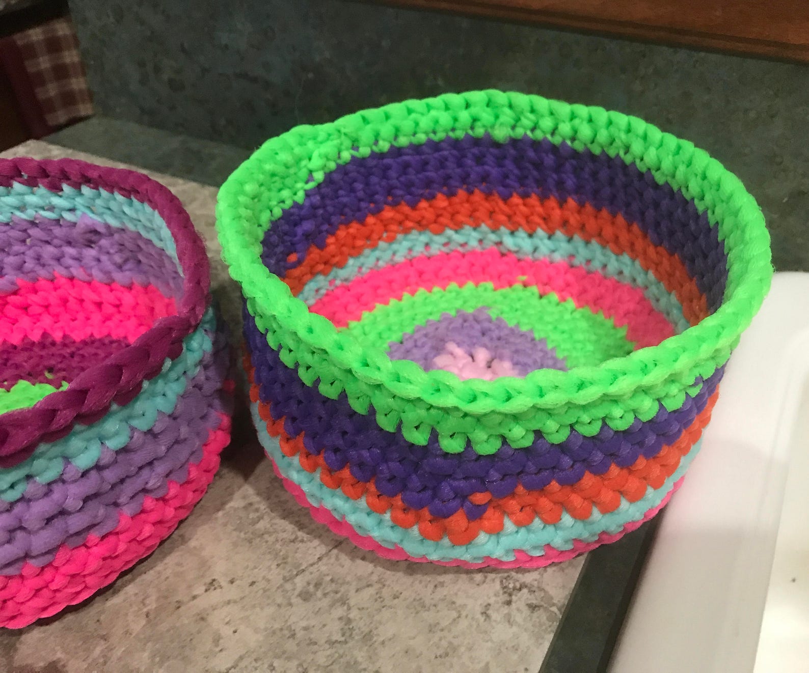 4 Handmade Colorful Nylon Netting Material Stacking Baskets - Etsy