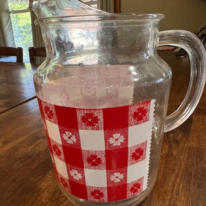 1950's Red Tablecloth Floral Plaid Design Water Pitcher - Etsy