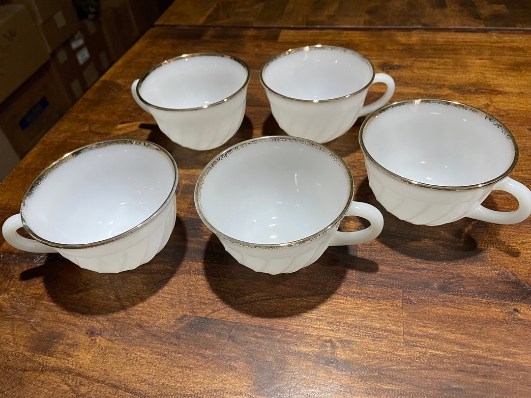 1960's Fire King Milk Glass Swirl Pattern Gold Trim Cups - Etsy