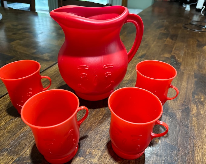 1970's Kool-aid Man Red Pitcher and 4 Red Cups (never Been Used) - Etsy