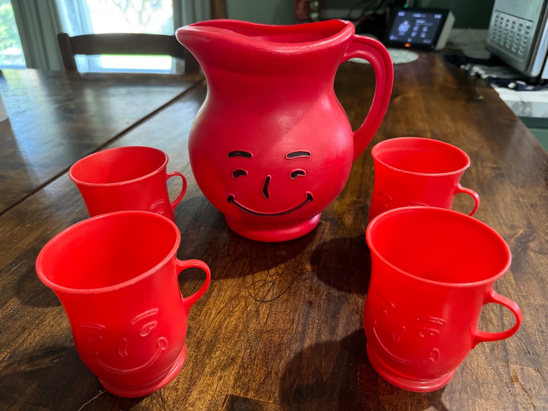 1970's Kool-aid Man Red Pitcher and 4 Red Cups - Etsy