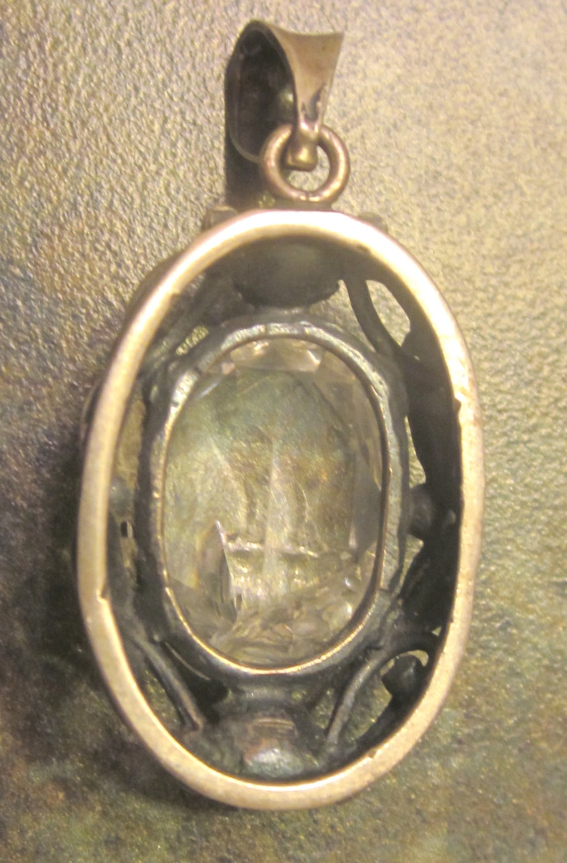 Vintage Large Sterling Silver Ornate Floral Pendant With Glass - Etsy