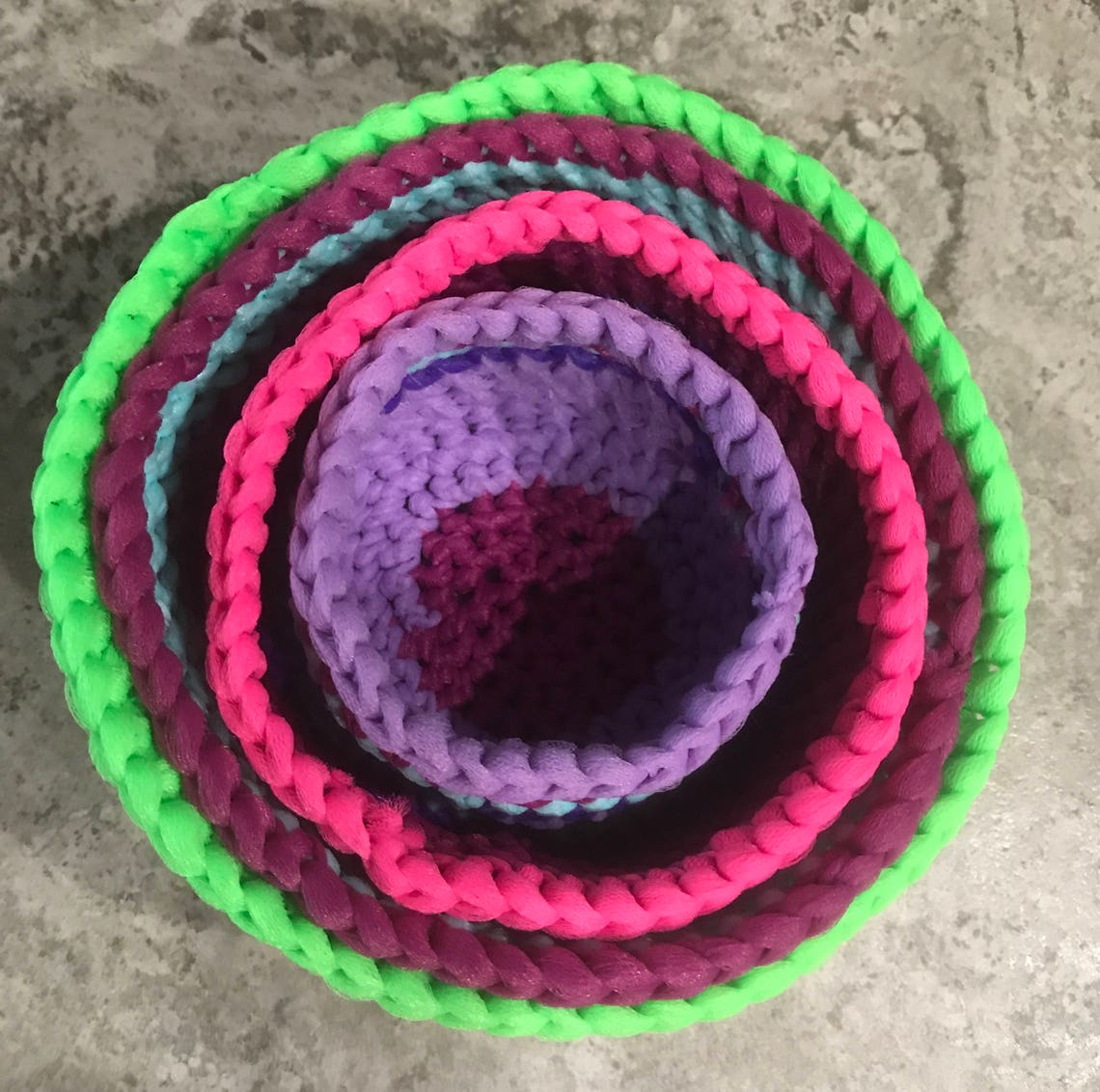 4 Handmade Colorful Nylon Netting Material Stacking Baskets - Etsy