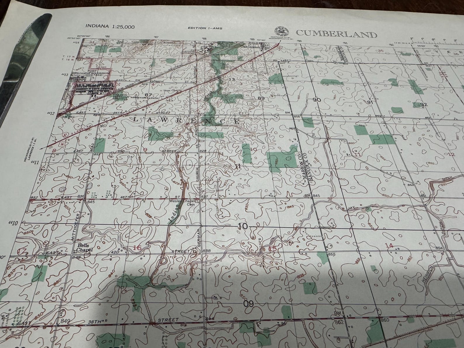 Vintage 1955 Cumberland Indiana and Ft Benjamin Harrison Map 22 X 29 ...