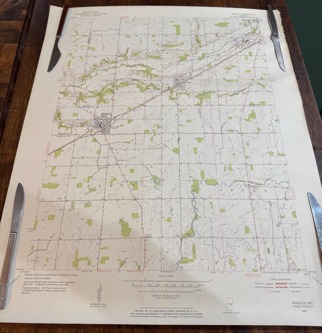 1952 Map of Ingalls, Indiana U S Geological Survey Topographic 22 X 27 ...