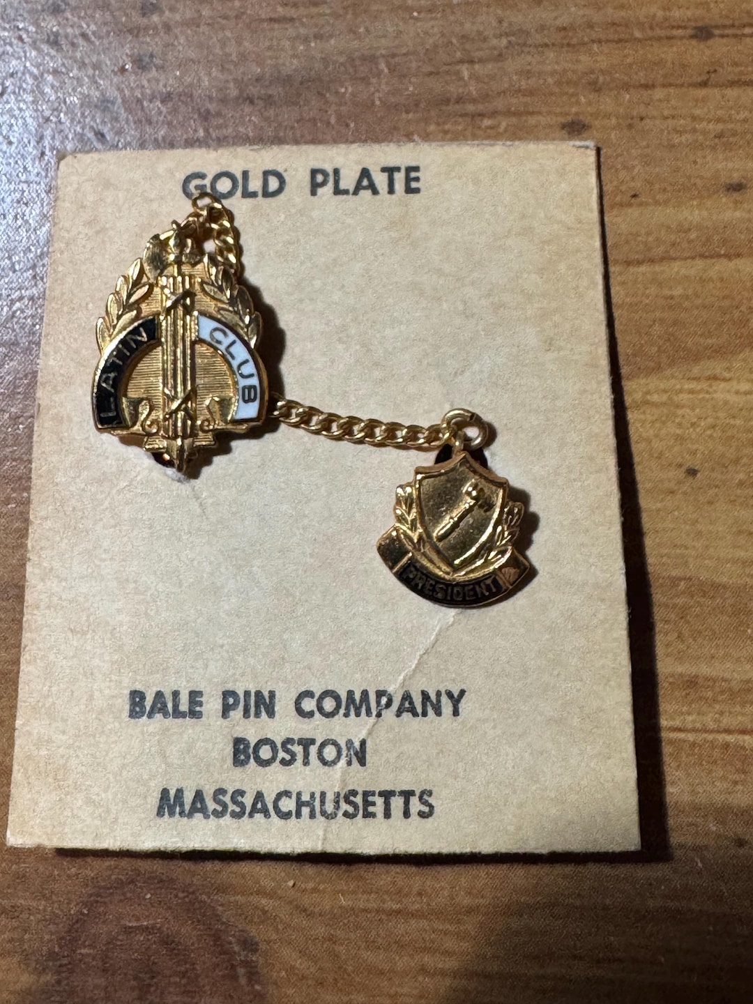 Vintage Gold Plate Latin Club President Pin Bale Pin Company Boston, Ma ...