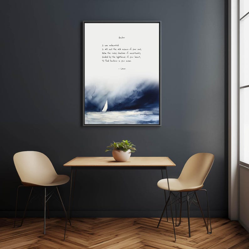 Poetry Wall Art, Original Love Poem With Watercolour Painting, Ocean ...