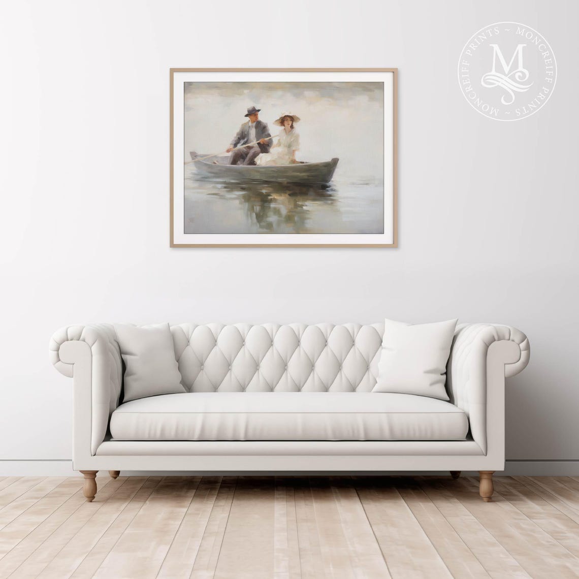 Vintage Couple in Rowboat Art Print: Romantic Lake Scene (digital ...