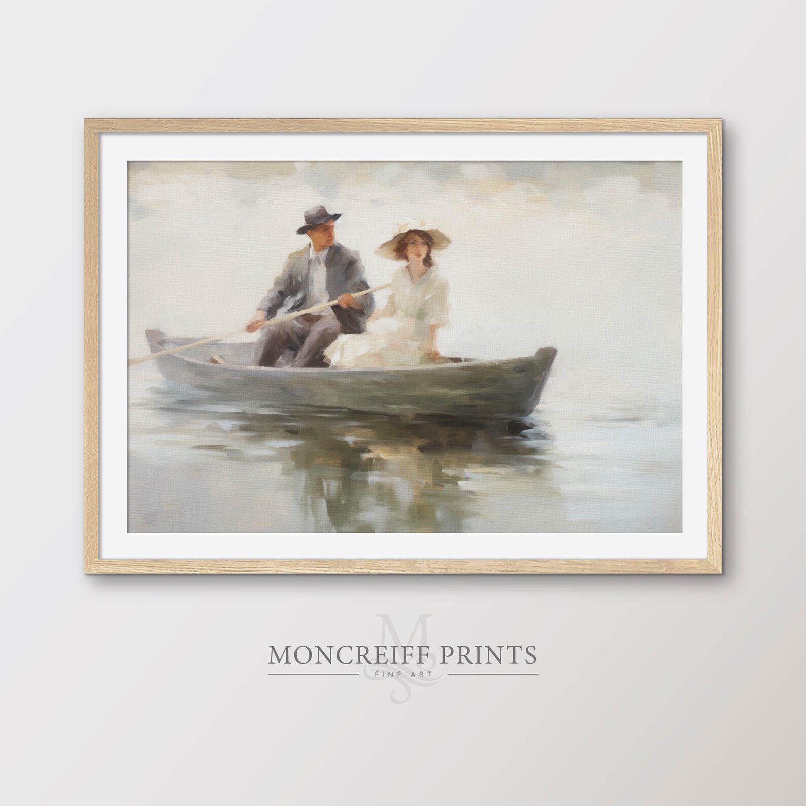 Vintage Couple in Rowboat Art Print: Romantic Lake Scene (digital ...