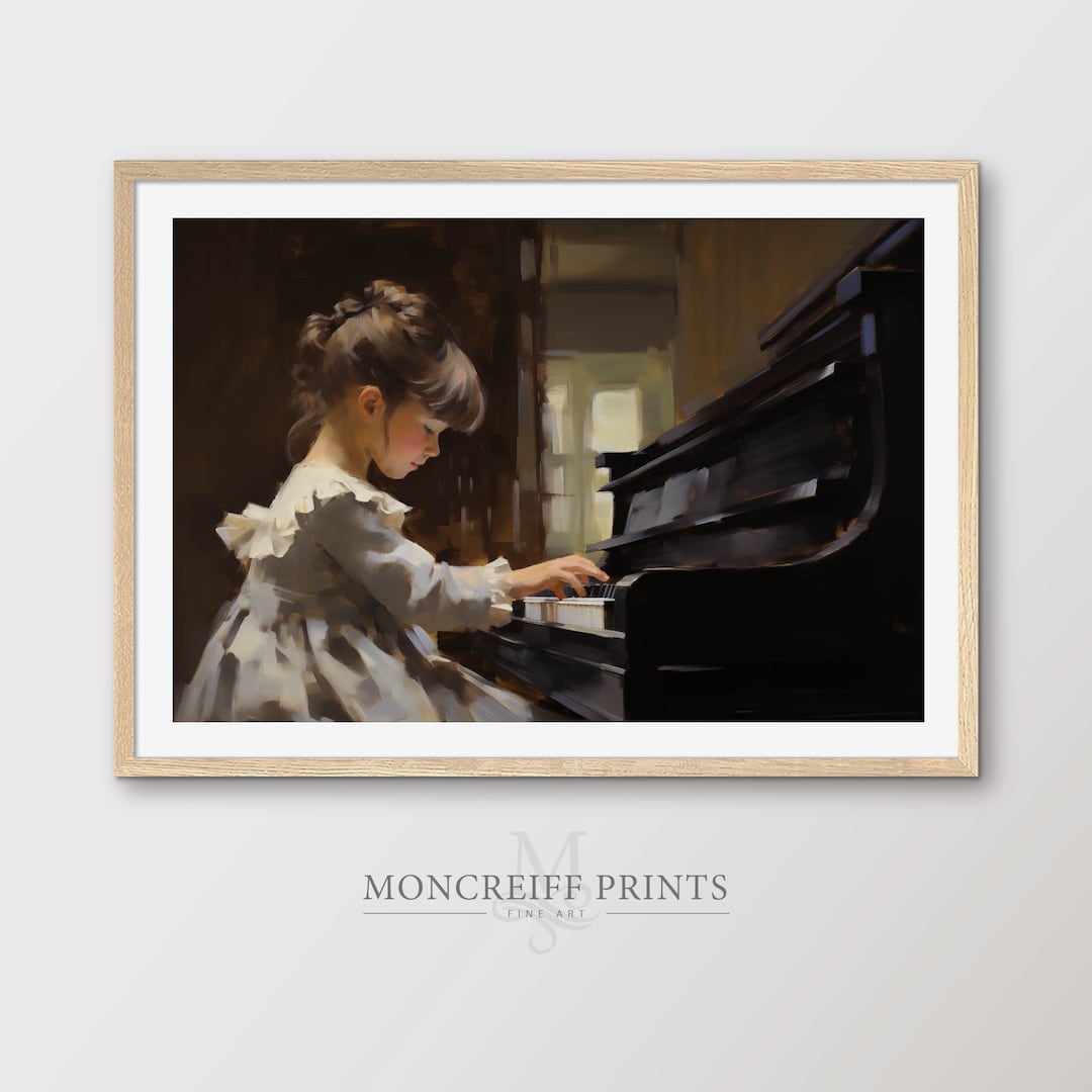 Art Print, Little Girl Playing Piano Painting, Vintage Artwork, Digital ...