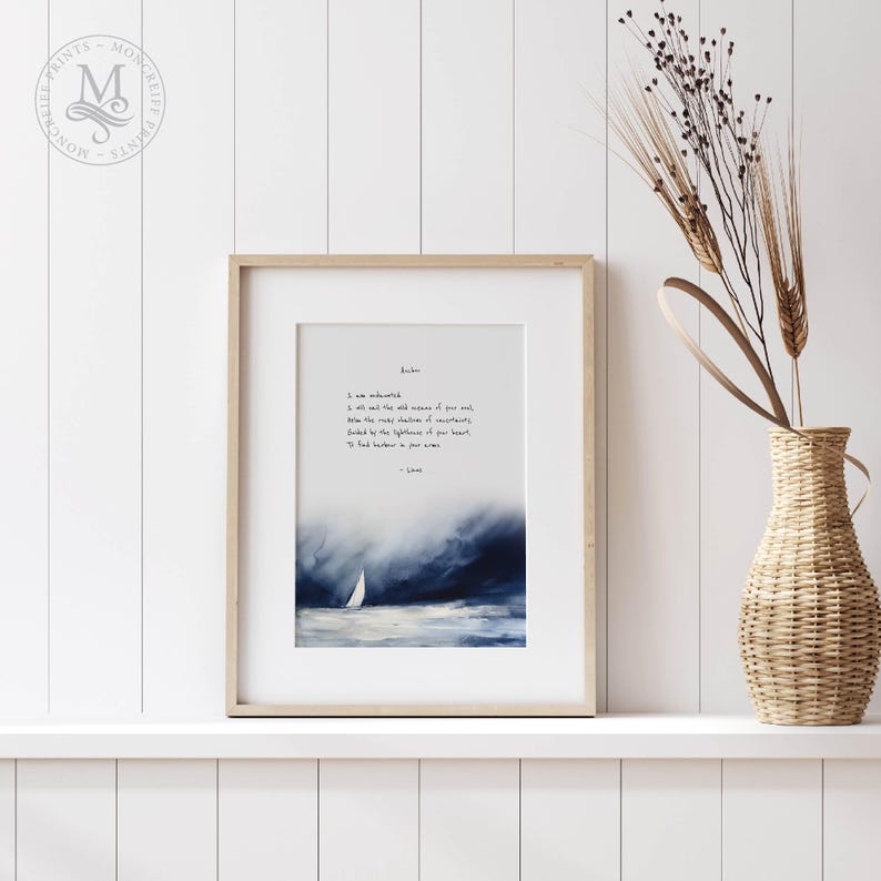 Ocean Sailing Poem Art Print: Inspirational Watercolor (digital ...