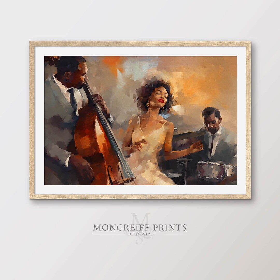 Female Jazz Singer & Musicians Painting, Jazz Music Art, Vintage Jazz ...