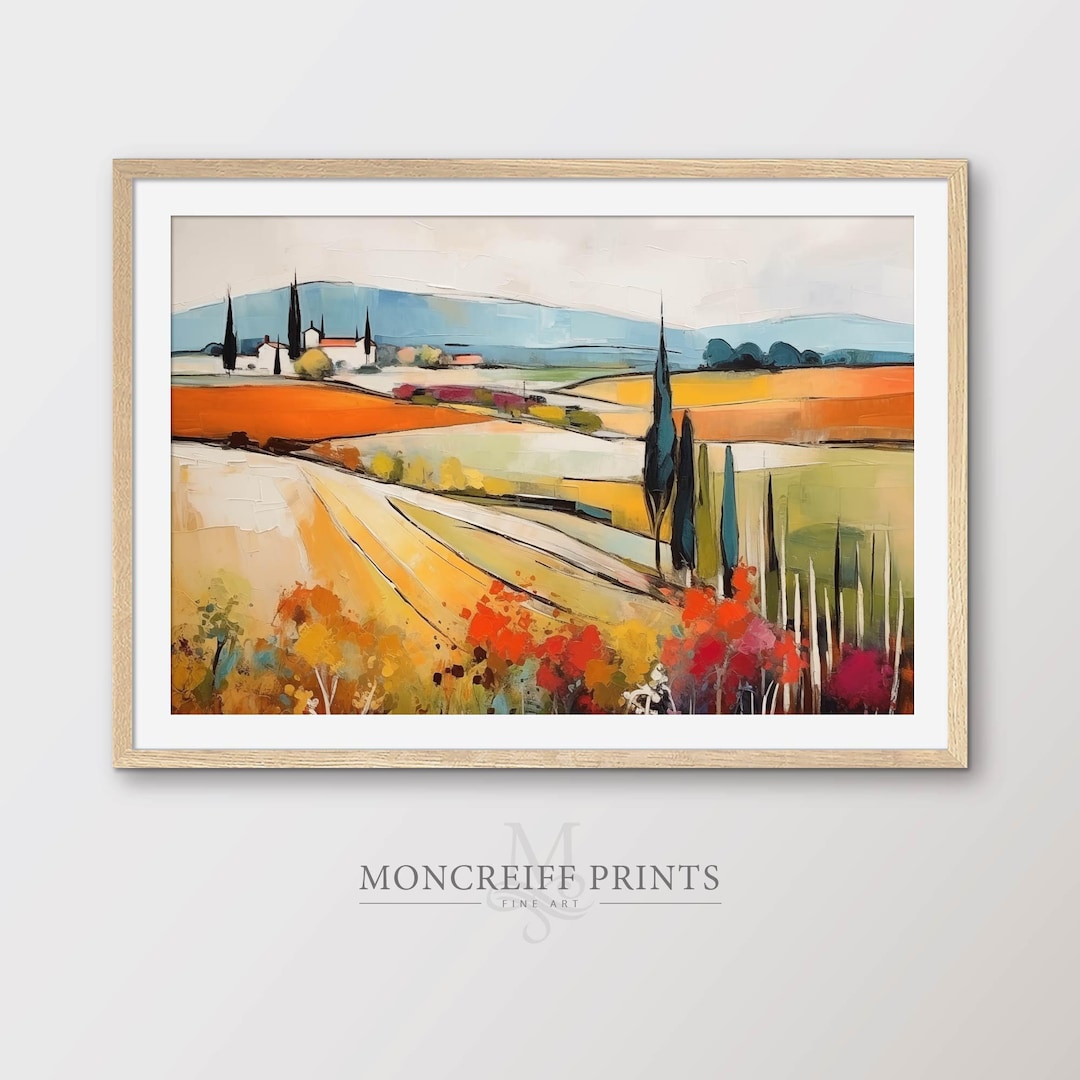 Tuscany Landscape Art Print, Vibrant Italian Countryside With Cypress ...