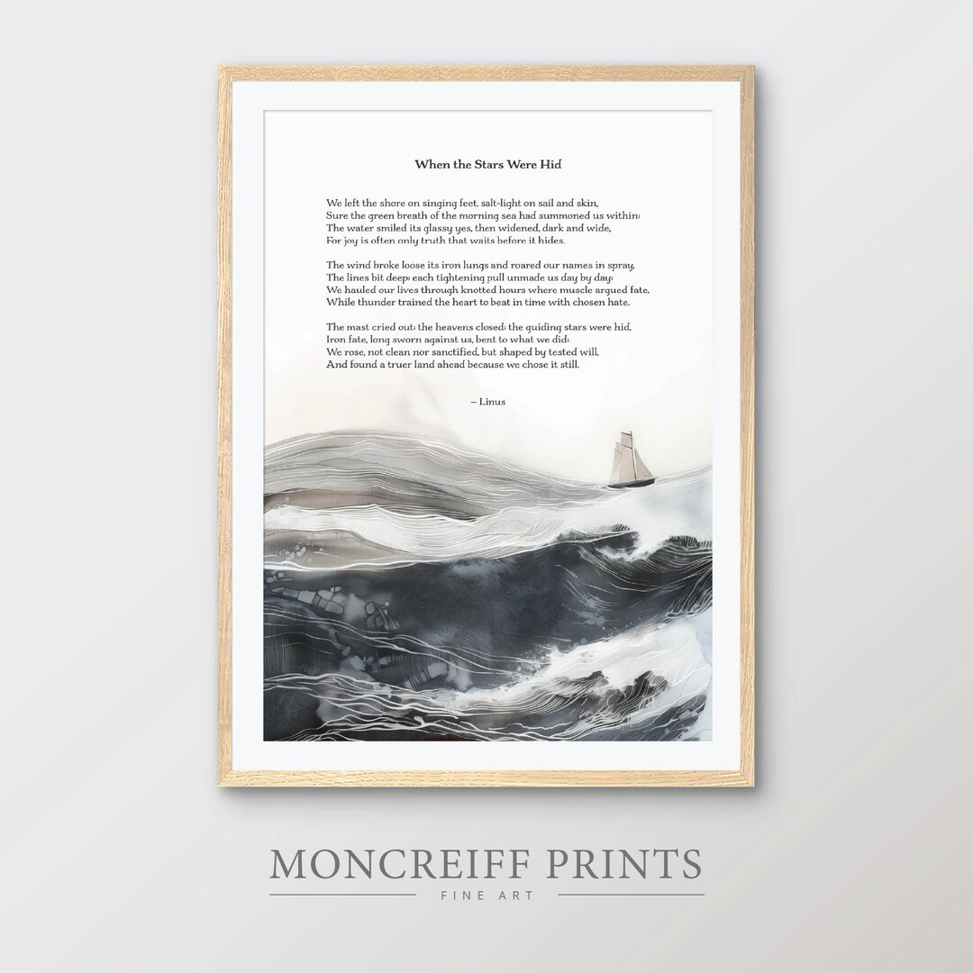 Moody Seascape Sailing Poem Art Print, Inspirational Wall Decor ...