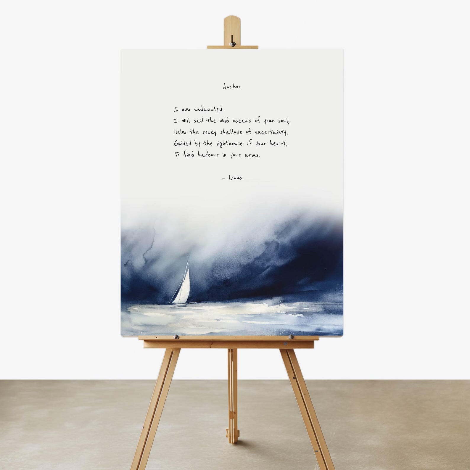 Poetry Wall Art, Original Love Poem With Watercolour Painting, Ocean ...