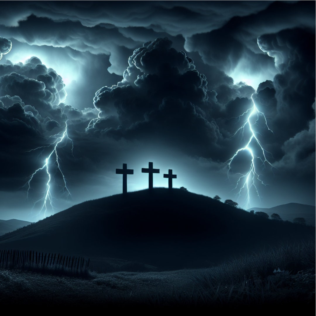 Three Crosses Thunder and Lightening Scene Digital Download, Printable ...