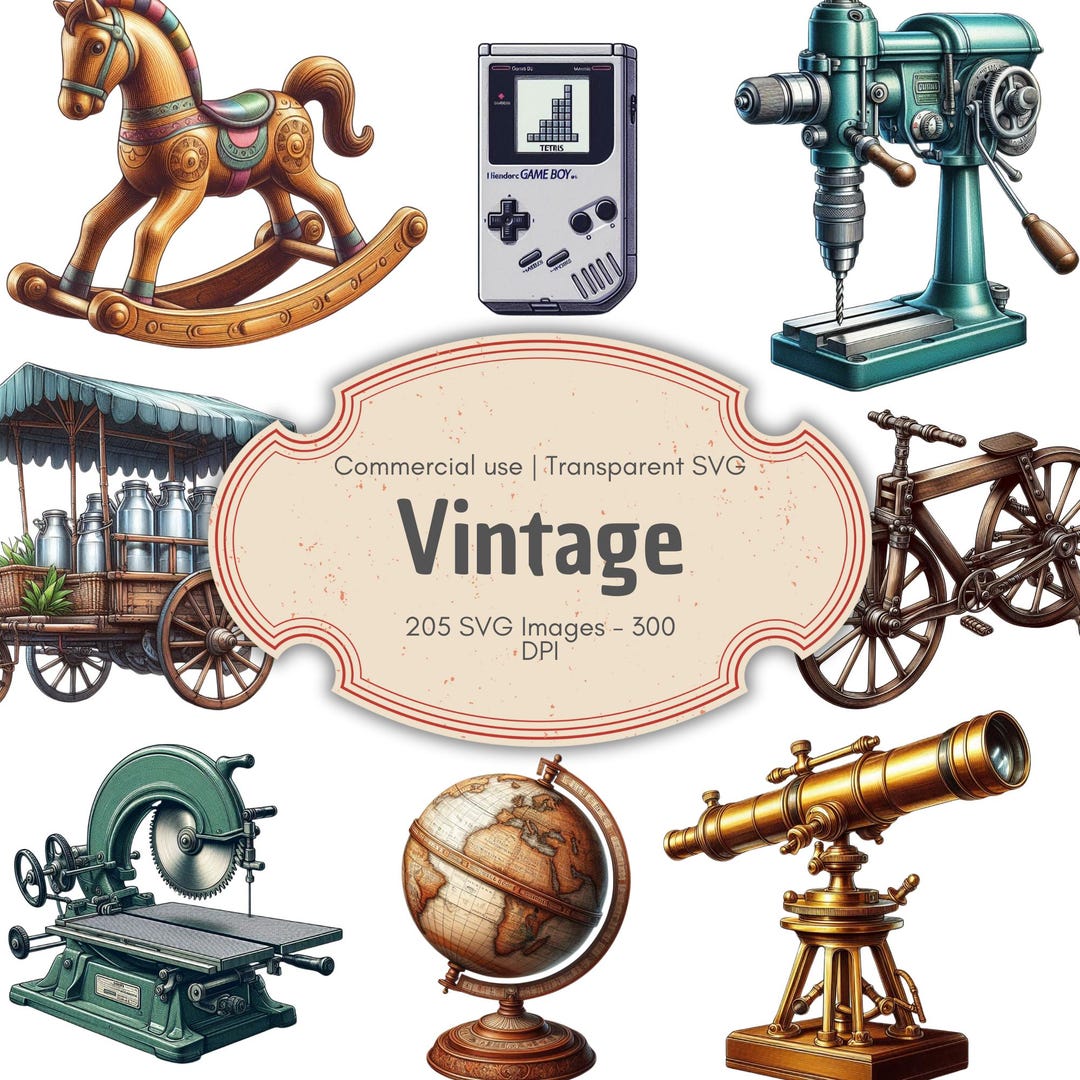 205 Vintage SVG Bundle | Retro Clipart Designs for Cricut & Sublimation ...