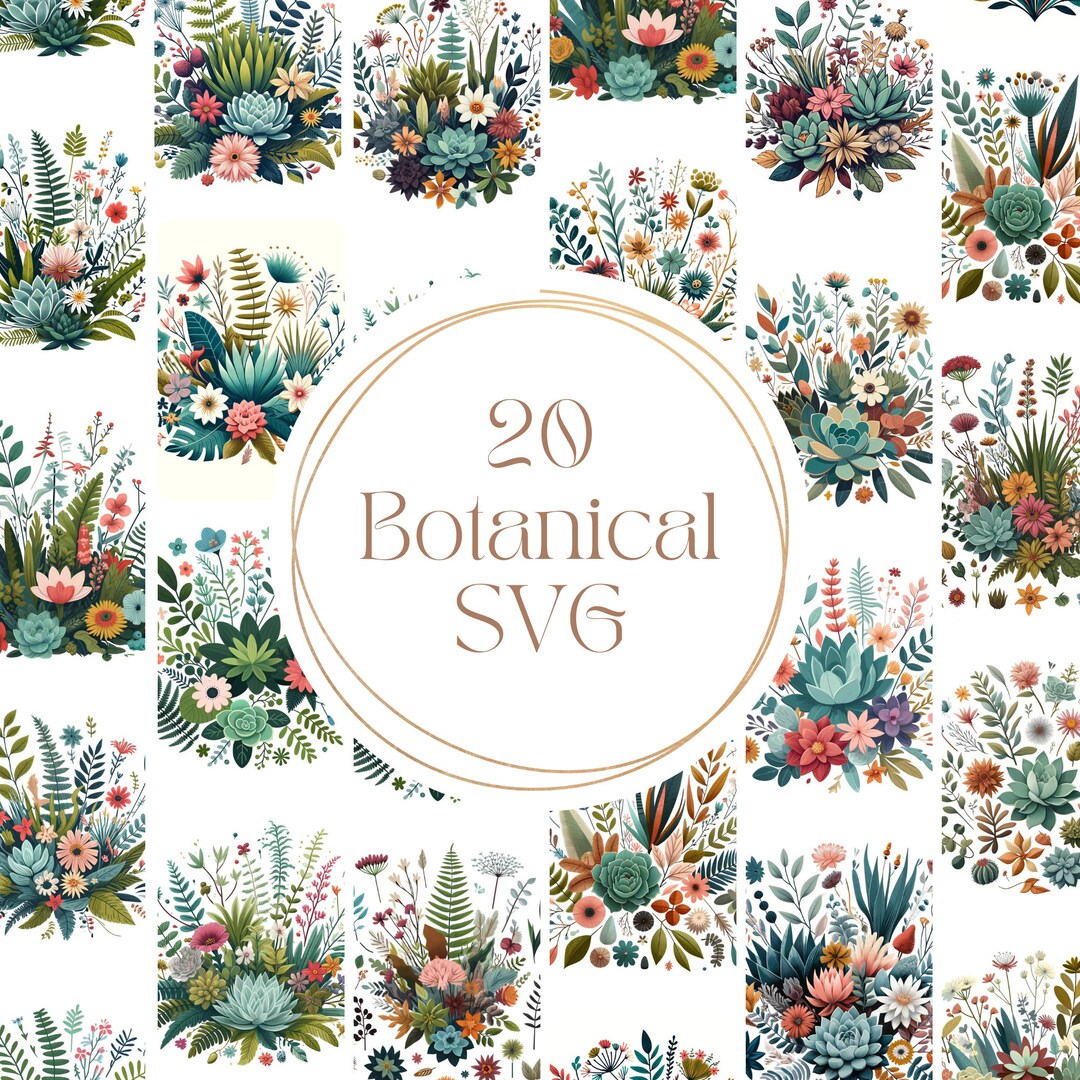 20 Botanical Designs Svg Bundle, Inside Out Svg Floral Clipart, Instant ...