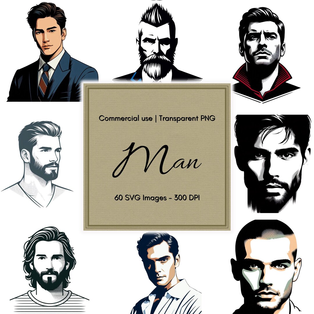 60 Man SVG Bundle – Bearded Dad, Cool Guy & Father’s Day Clipart for ...