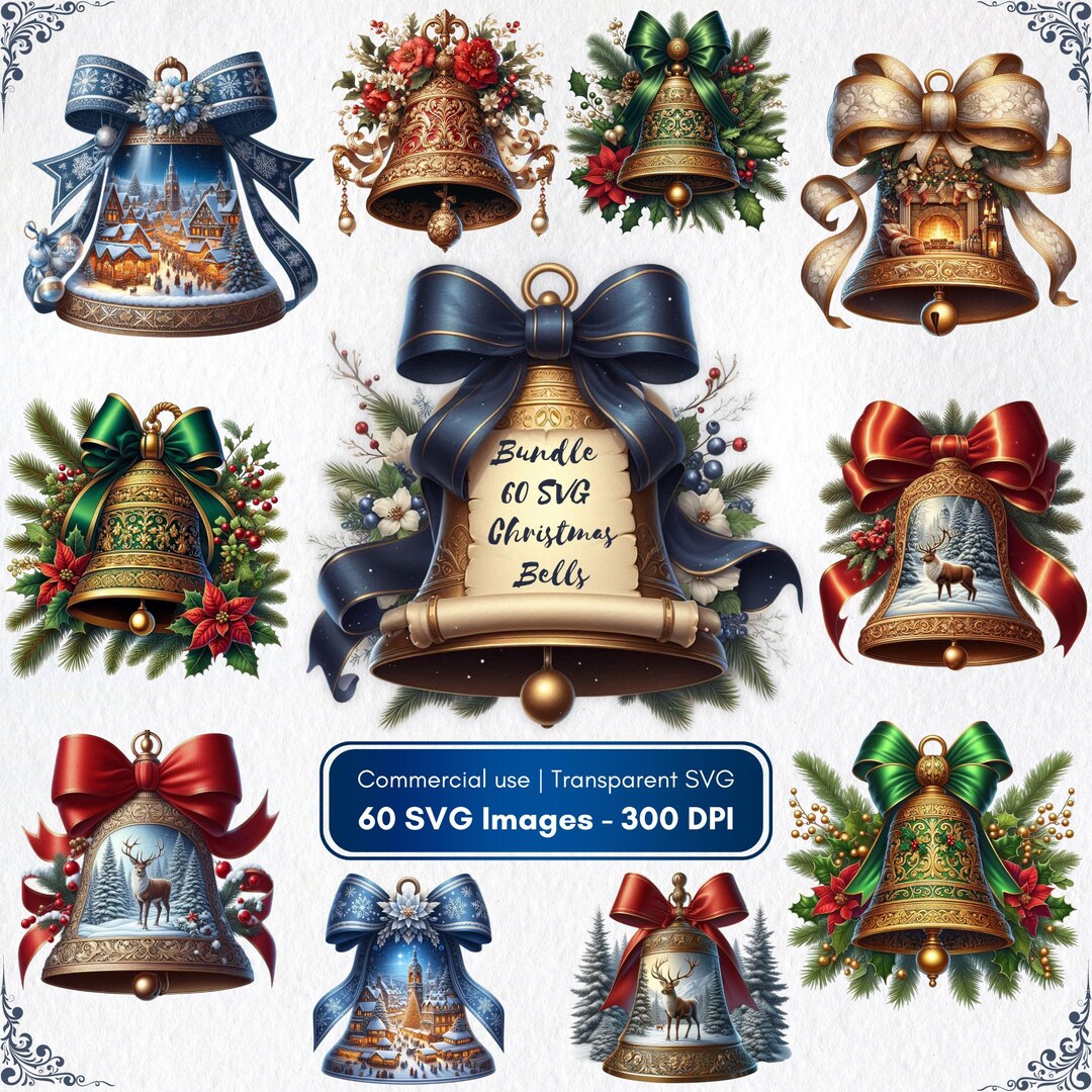 Christmas Bell SVG Bundle – 60 High-quality Clipart Designs, Printable ...