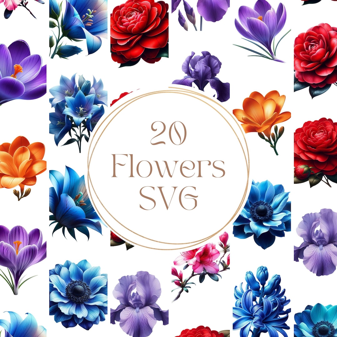 Svg Bundle - 20 Floral Designs, Inside Out Flower Clipart, Cute Digital ...