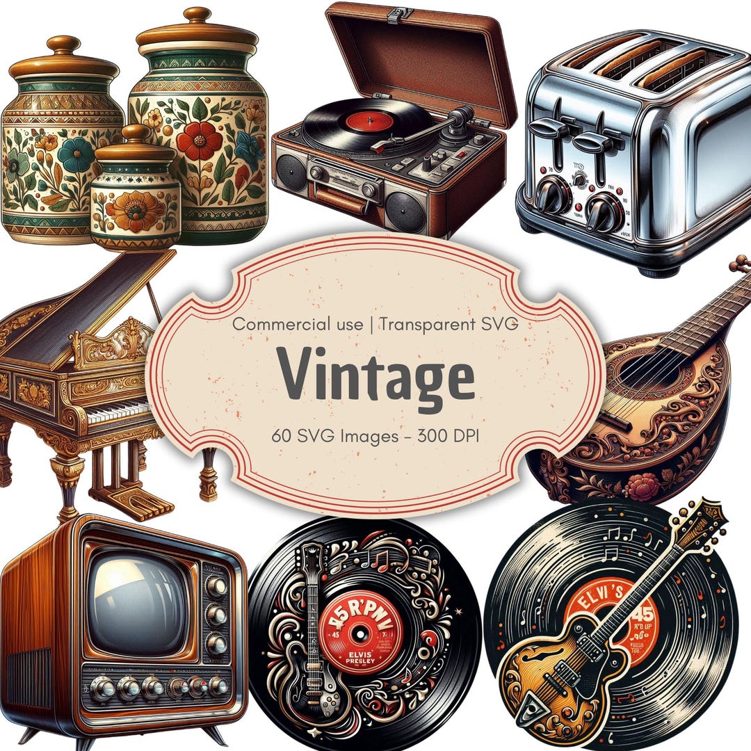 60 Vintage Retro SVG Bundle | Classic Clipart Designs for Cricut ...