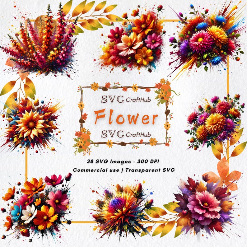 Watercolor Flower SVG Bundle, 38 Floral Clipart, Digital Flower Paper ...