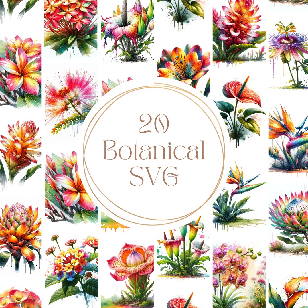 20 Botanical Designs Svg Bundle, Inside Out Svg Floral Clipart, Instant ...