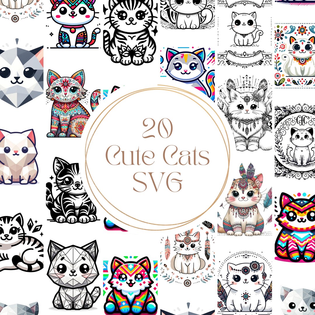 20 Cute Cat SVG Bundle | Funny Kitty Clipart for Cricut & Sublimation ...